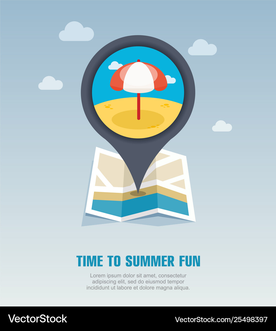 Beach parasol pin map icon summer vacation Vector Image