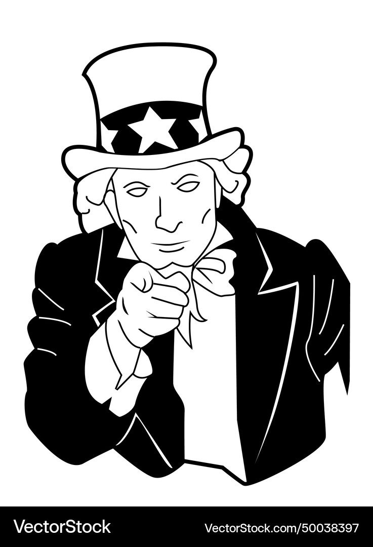 Black and white of uncle sam pointing Royalty Free Vector