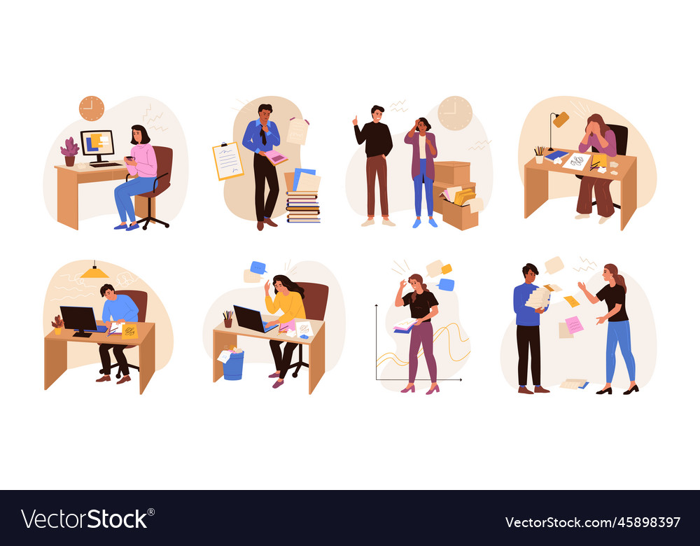 Busy employees work stress burnout workers Vector Image