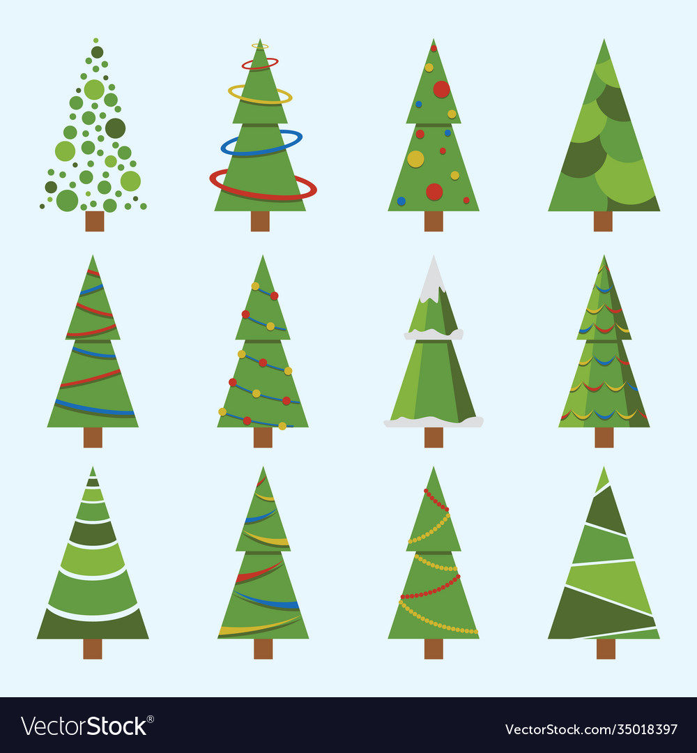 Christmas trees icon set isolated snow pine tree Vector Image
