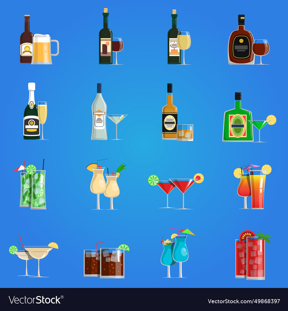 Cocktail Icons Flat Set Royalty Free Vector Image