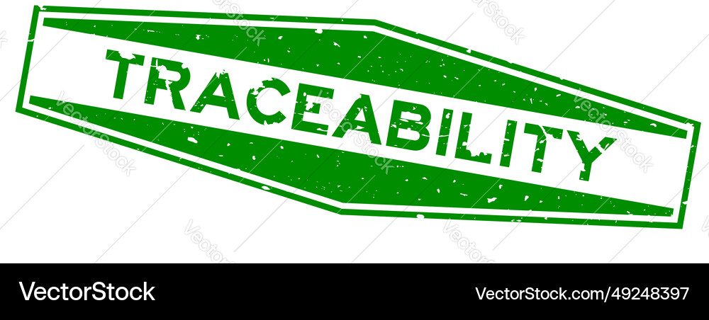 Grunge green traceability word hexagon rubber Vector Image