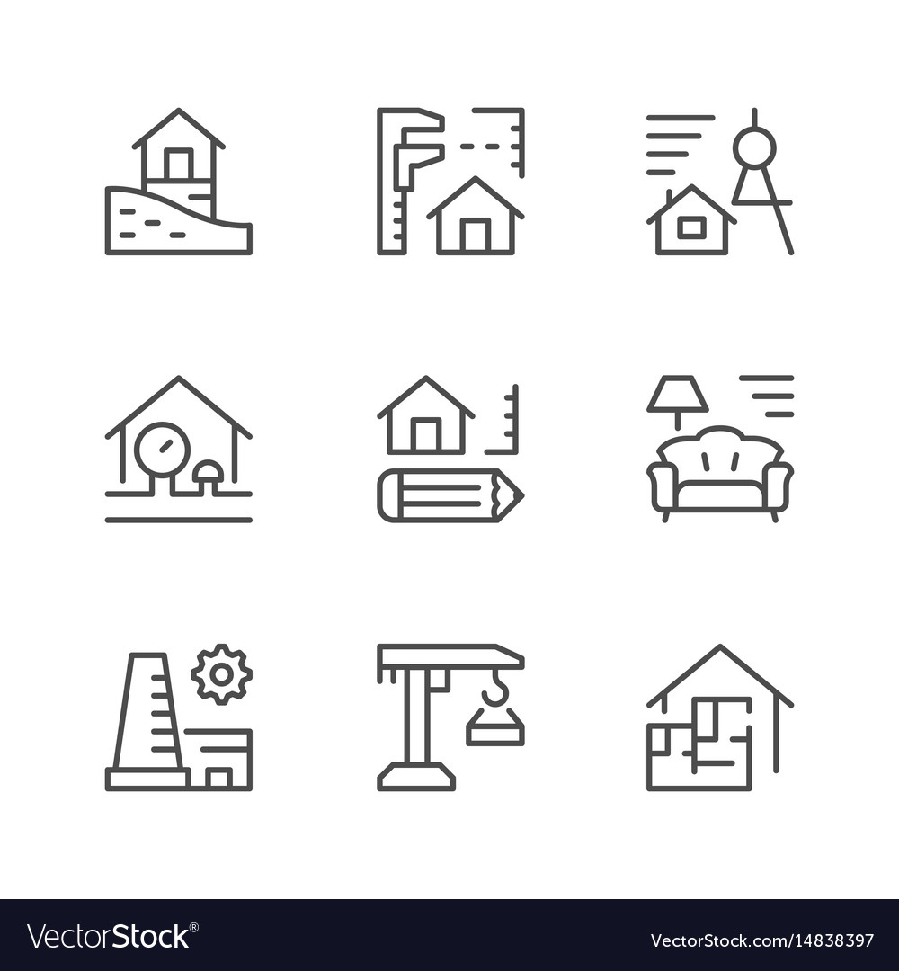 Set line icons of architectural Royalty Free Vector Image