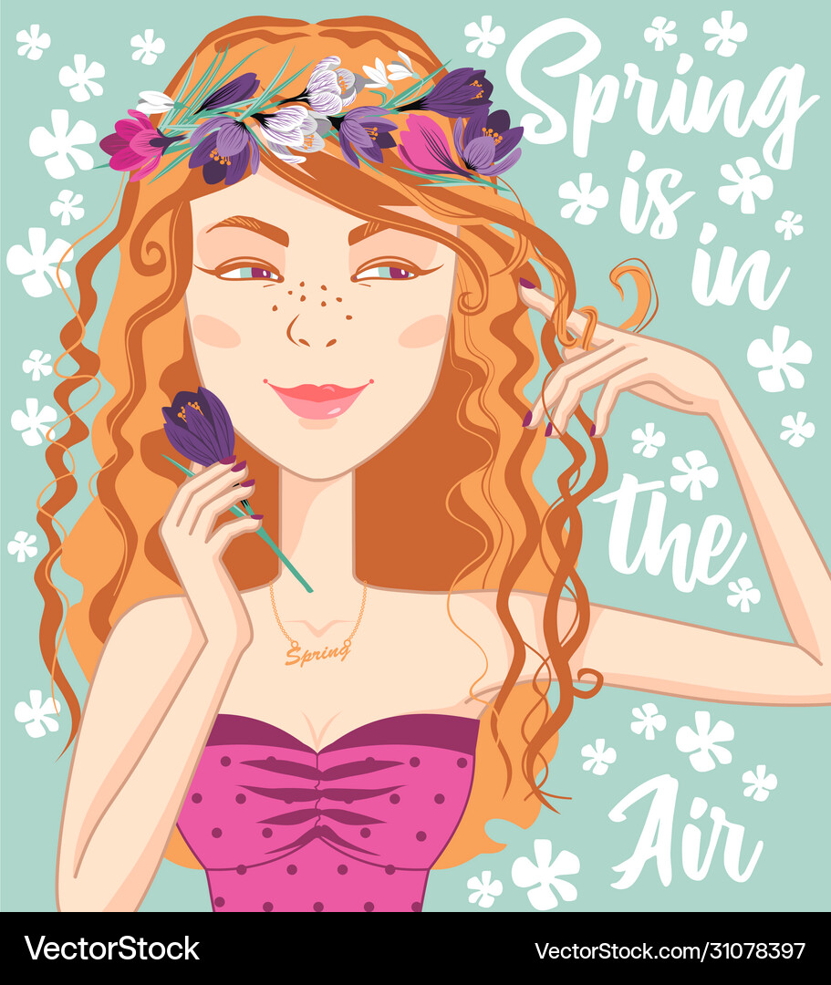 Spring with ginger girl and the Royalty Free Vector Image