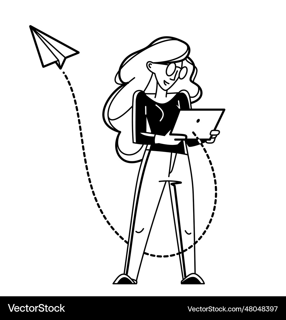 Young person sending message in some messenger or Vector Image