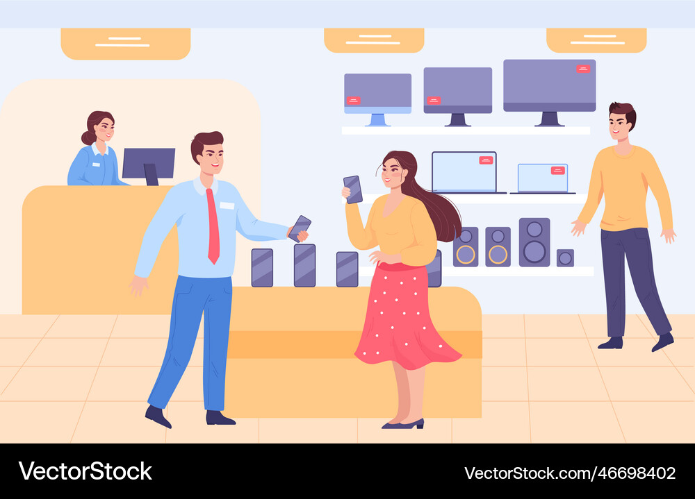 Client and shop assistant in electronic shop Vector Image
