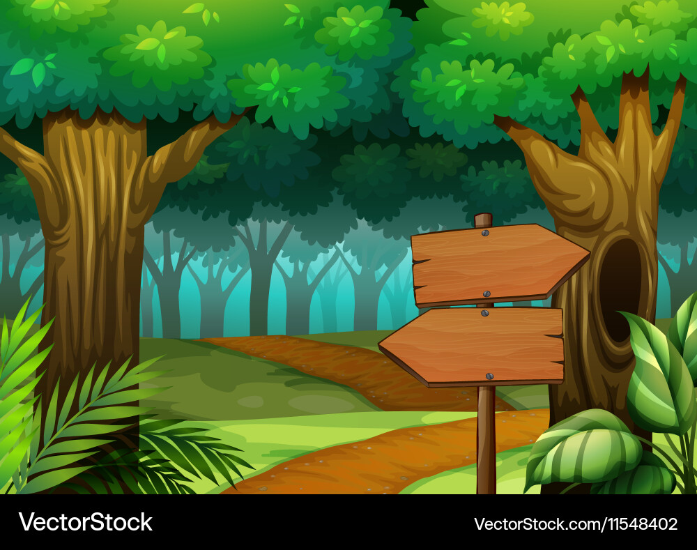 Forest scene with wooden signs Royalty Free Vector Image