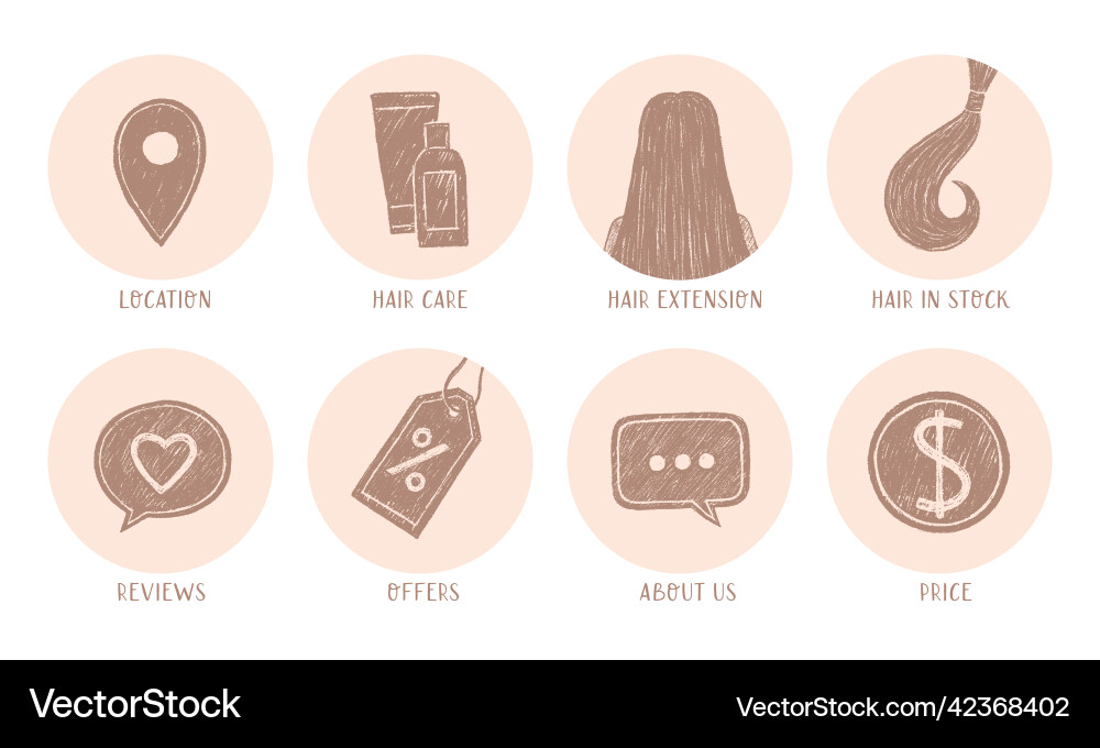Hair extension icon set for highlights Royalty Free Vector