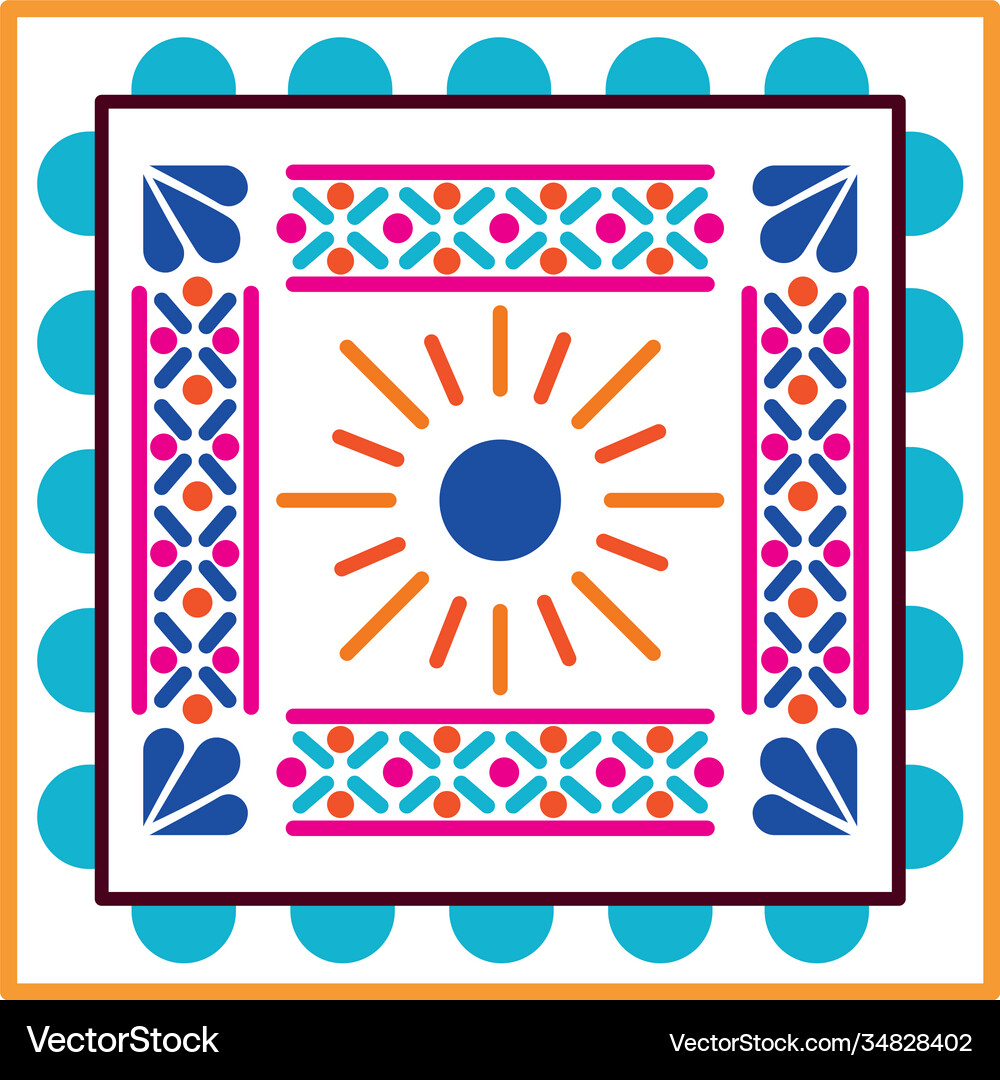 Mexican icon a sun with colors in square Vector Image