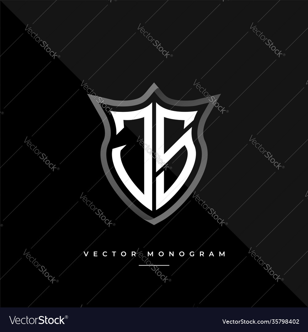 Trendy js monogram on shield isolated dark Vector Image