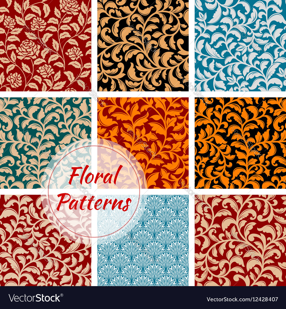 Floral decoration ornament seamless patterns set Vector Image