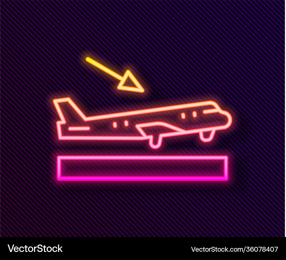 Glowing neon line plane landing icon isolated Vector Image