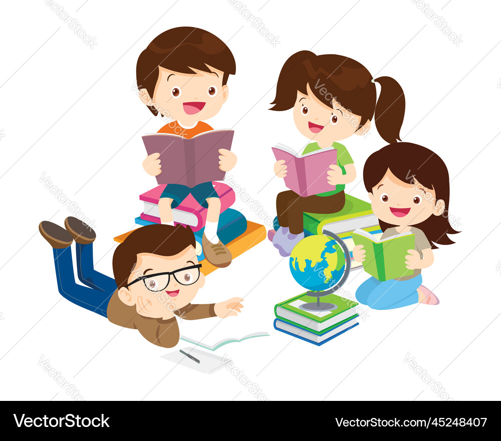 Happy children reading book back to school Vector Image