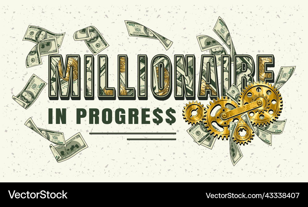 Horizontal label with money cash gear text Vector Image