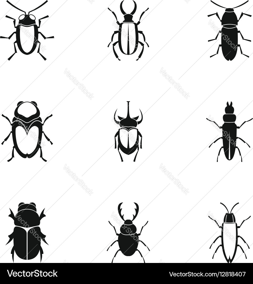 Insects beetles icons set simple style Royalty Free Vector