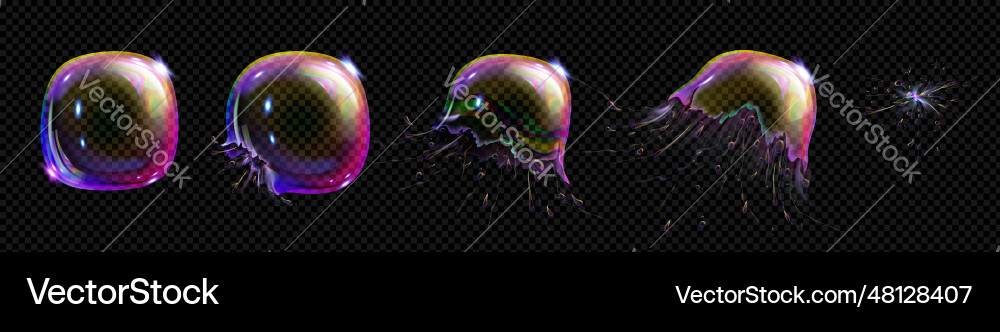 Realistic animation set of bubble burst Royalty Free Vector