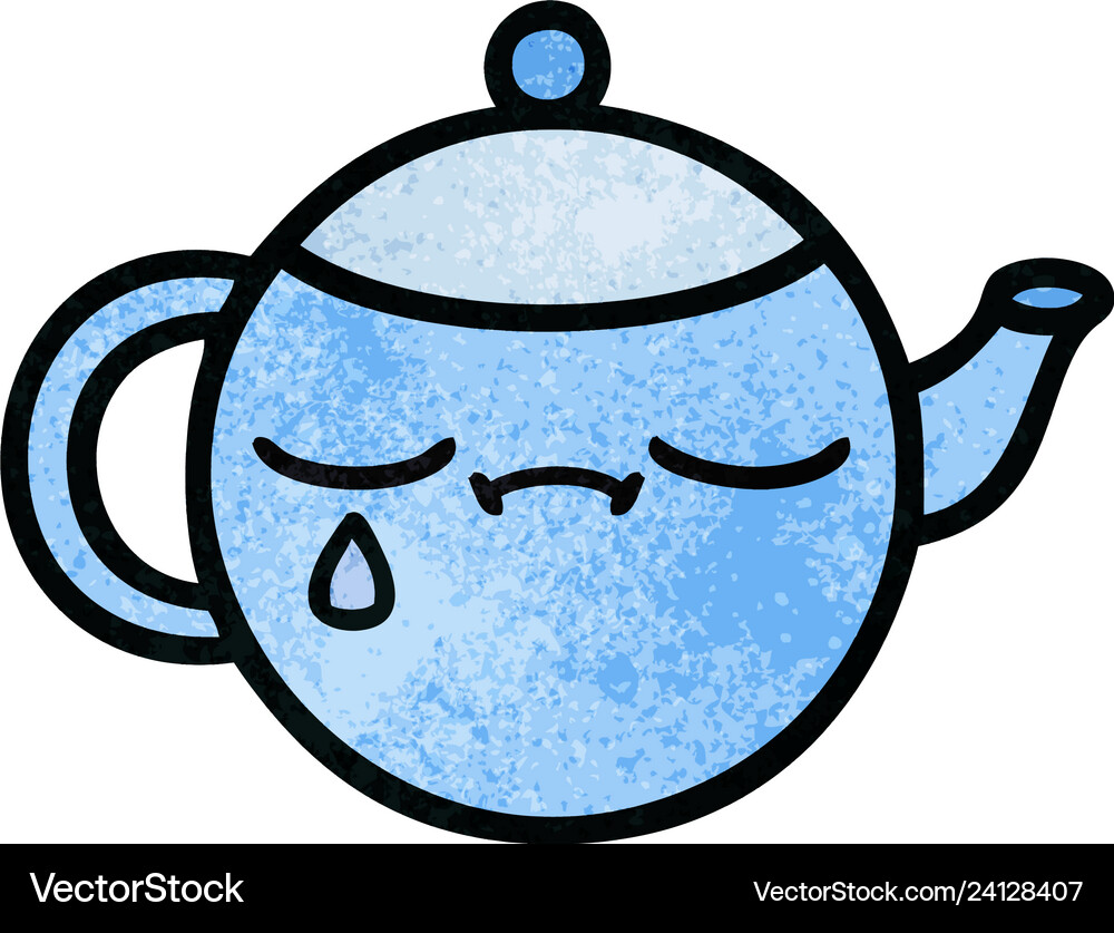 Retro grunge texture cartoon sad tea pot Vector Image