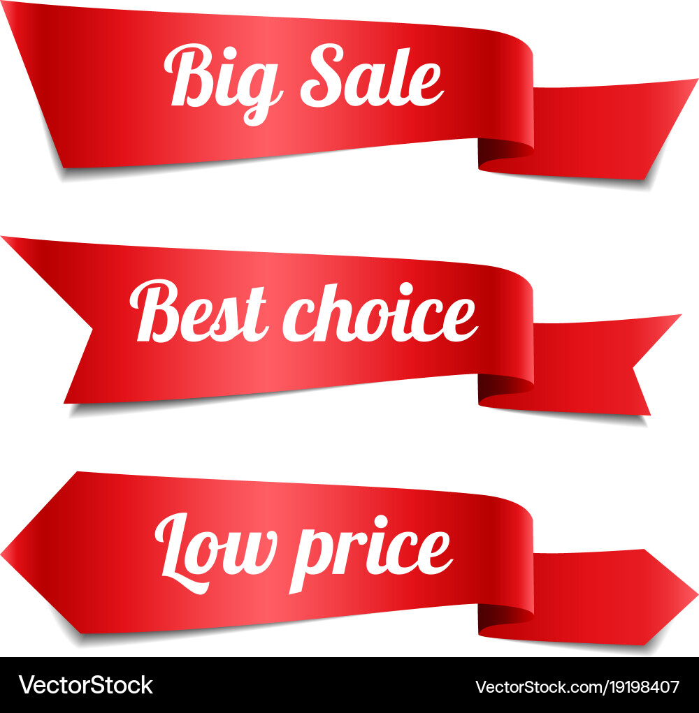 Sale red ribbon banners with text Royalty Free Vector Image