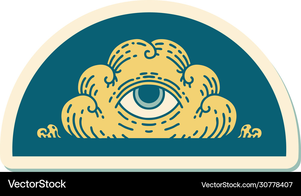 Tattoo style sticker an all seeing eye cloud Vector Image