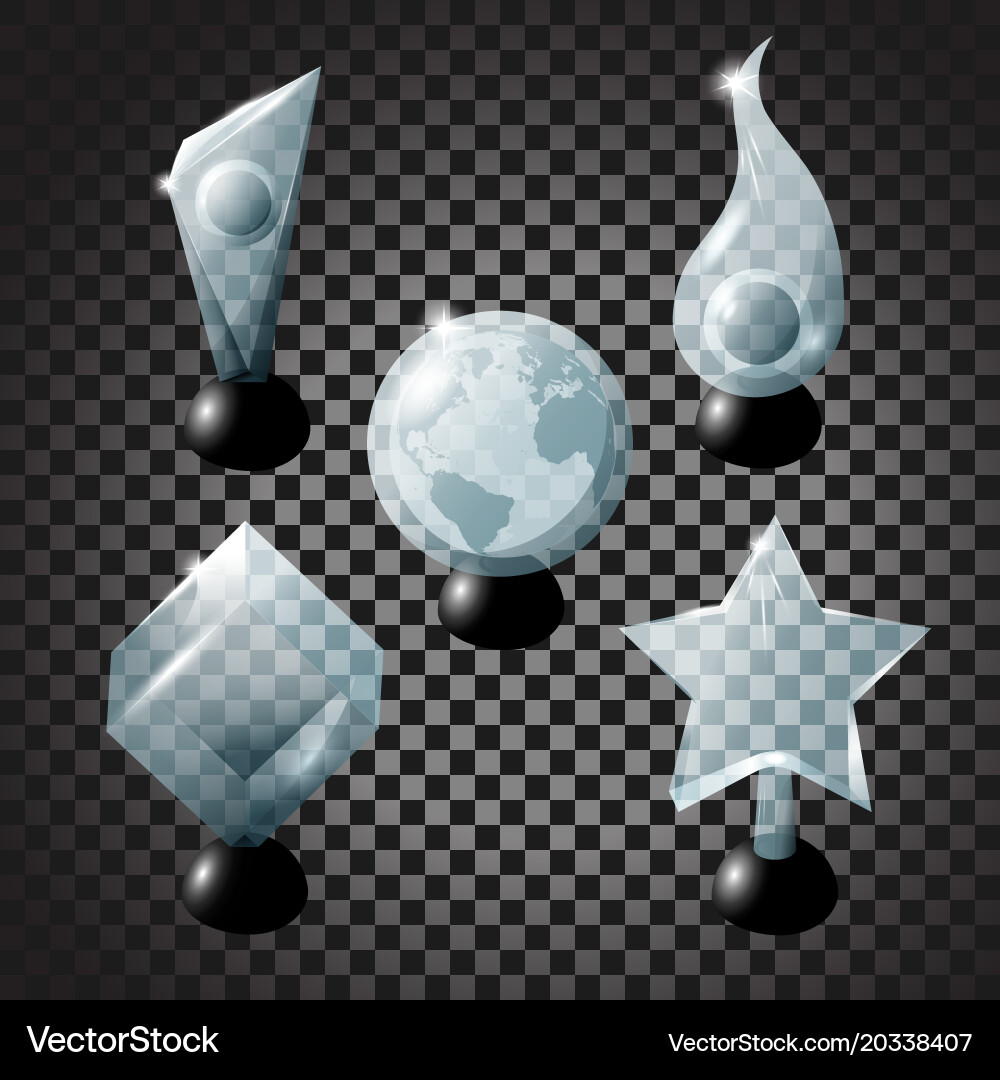 Transparent blue glass or acrylic trophy set Vector Image