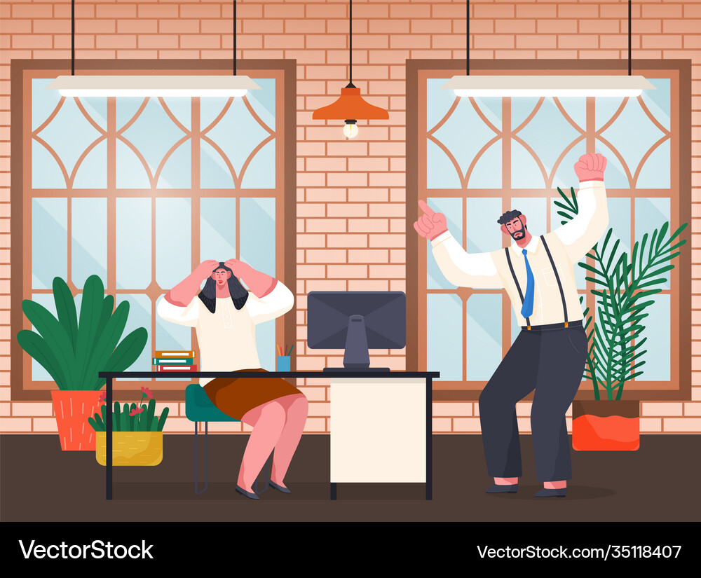 Unorganized office worker panic angry boss swear Vector Image