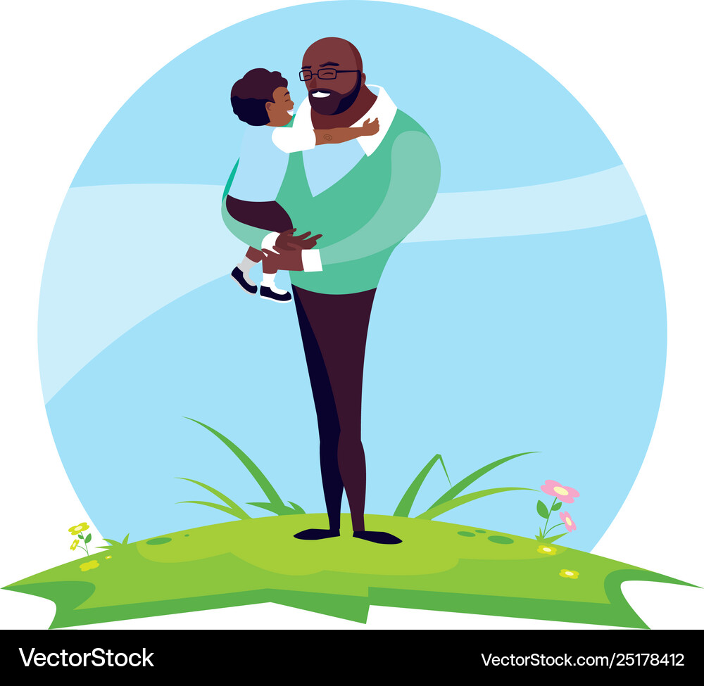 Afro father with son in field Royalty Free Vector Image