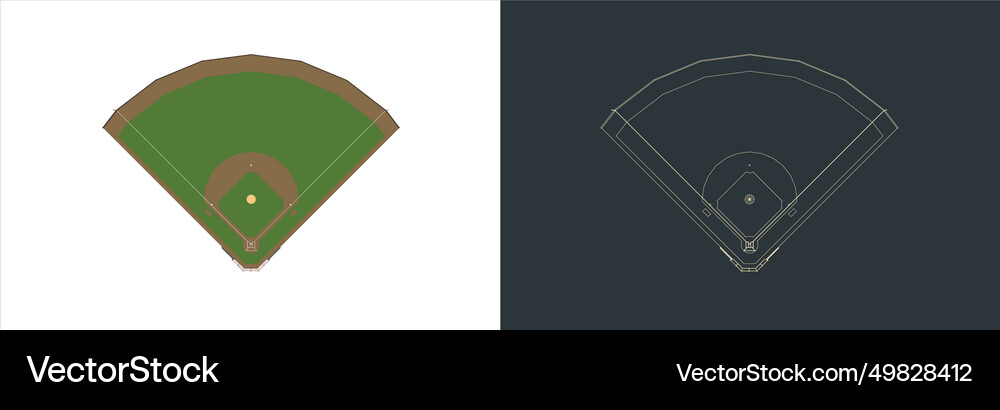 Baseball field technical line art on the blueprint