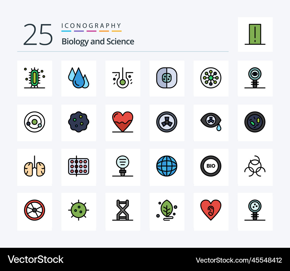 Biology 25 line filled icon pack including Vector Image