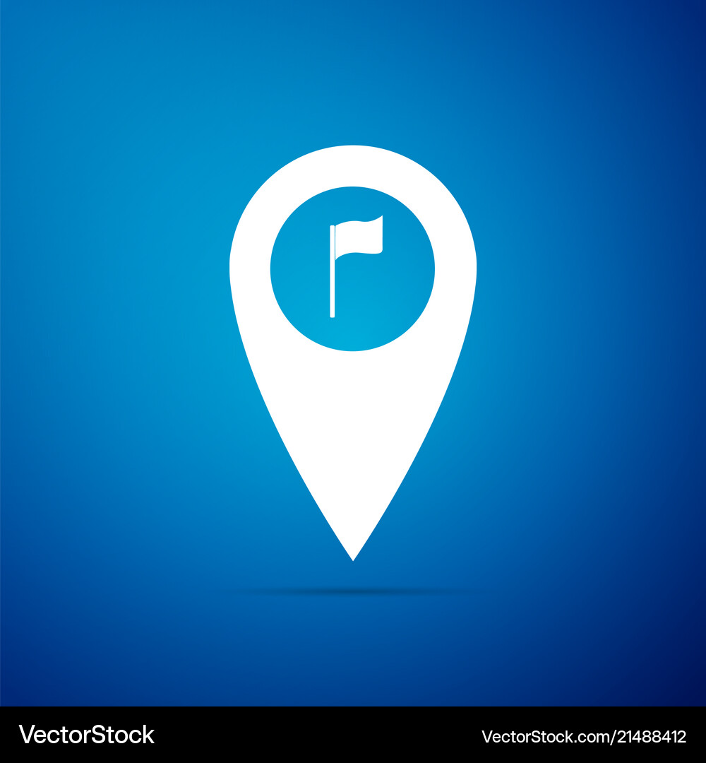 Map pointer with golf flag icon on blue background