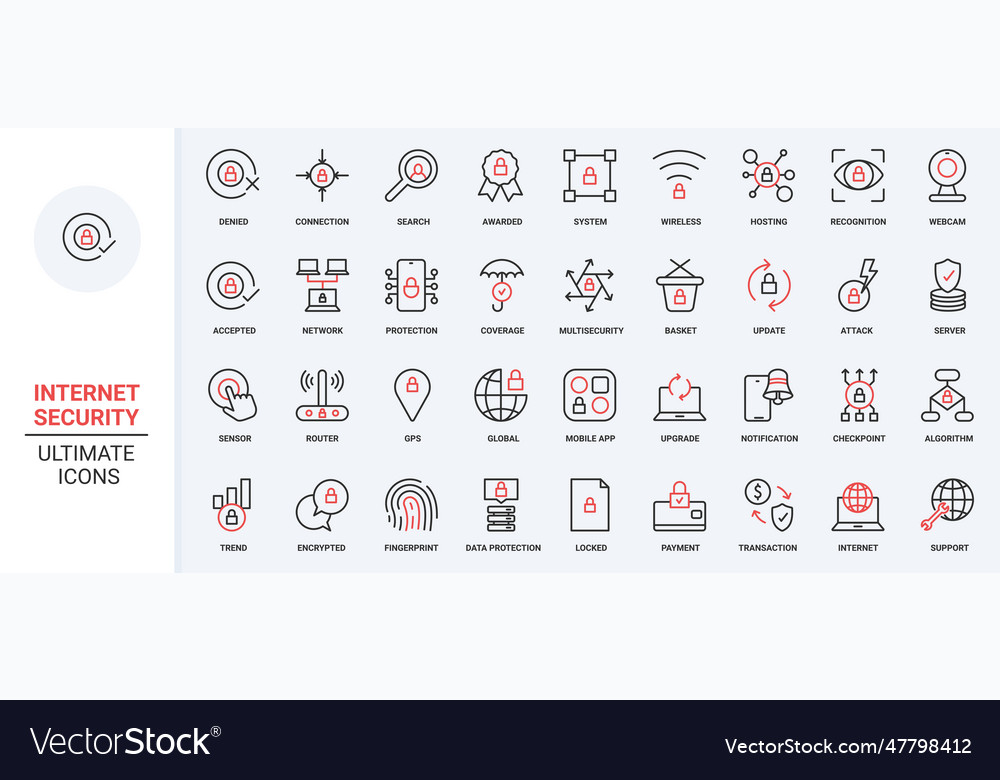 Online security trendy red black thin line icons Vector Image