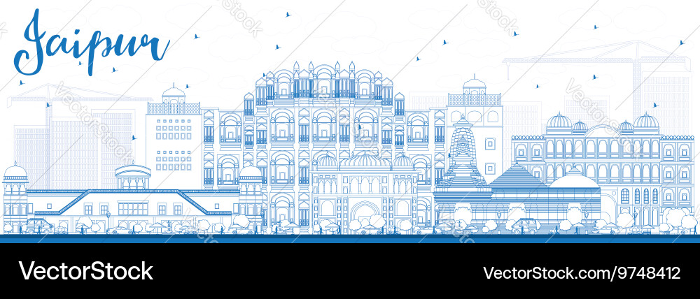 Outline Jaipur Skyline with Blue Landmarks Vector Image