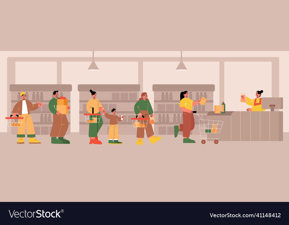 People standing in queue supermarket Royalty Free Vector