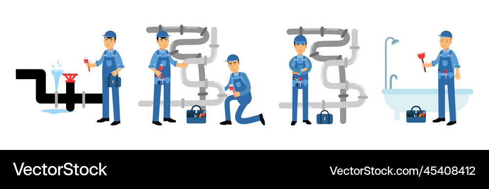 Professional man plumber character in blue Vector Image