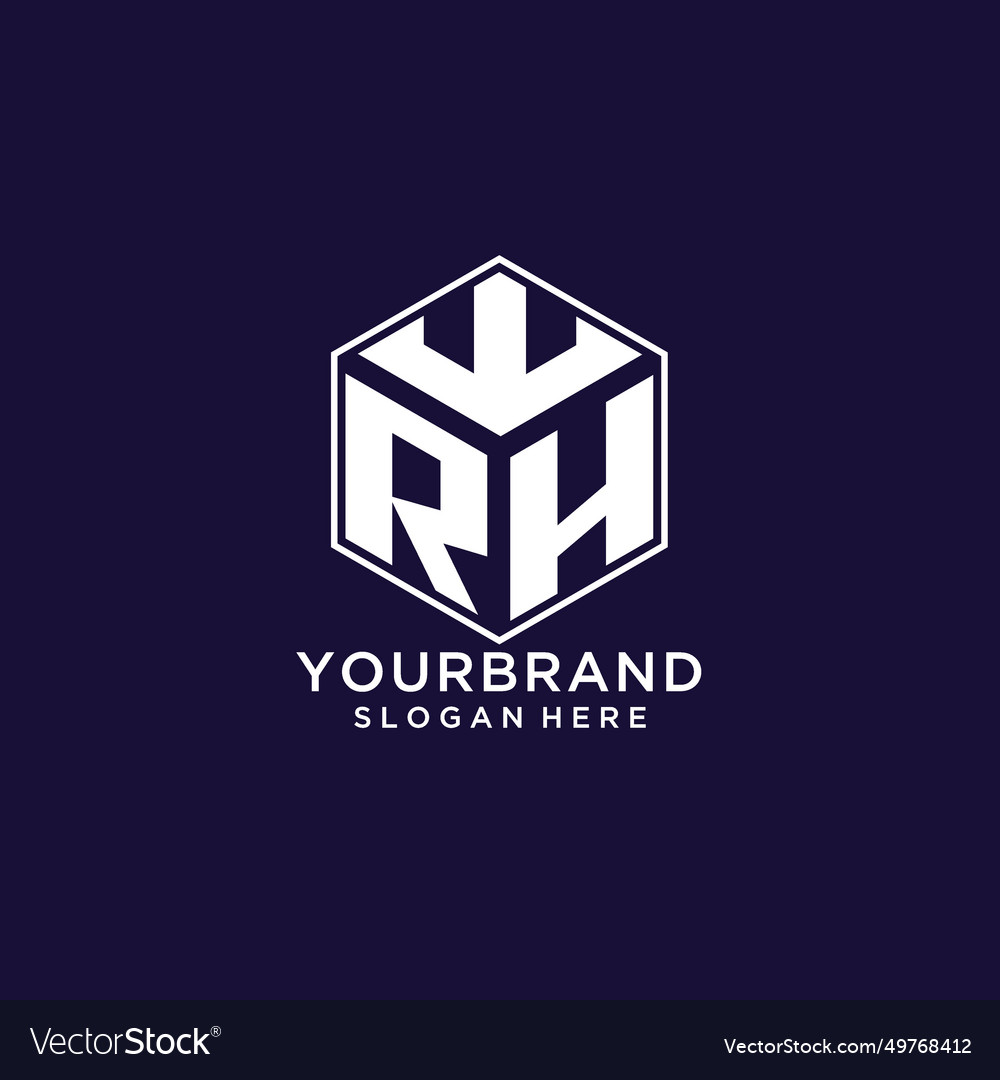RH Initials Logo - Hexagon Shape Royalty Free Vector Image