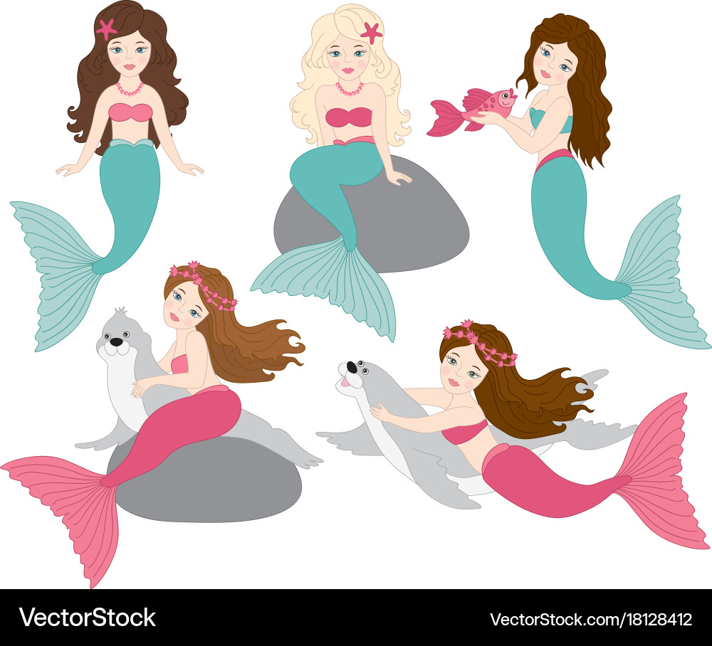Set of beautiful mermaids Royalty Free Vector Image