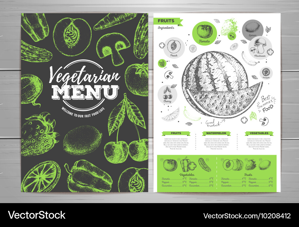 Vintage vegetarian menu design fresh fruit sketch Vector Image