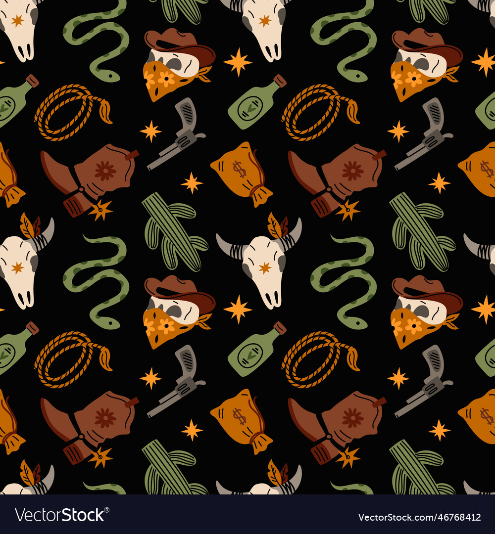 Western elements seamless pattern wild west Vector Image