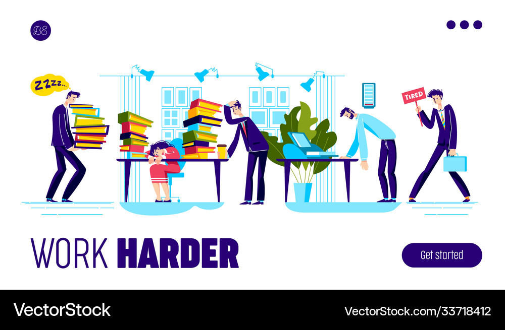 Work harder landing page design with tired Vector Image