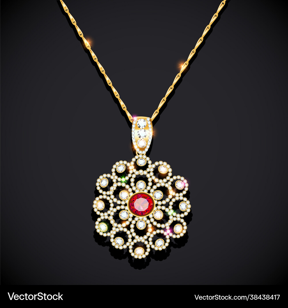 A gold pendant on chain with precious stones Vector Image