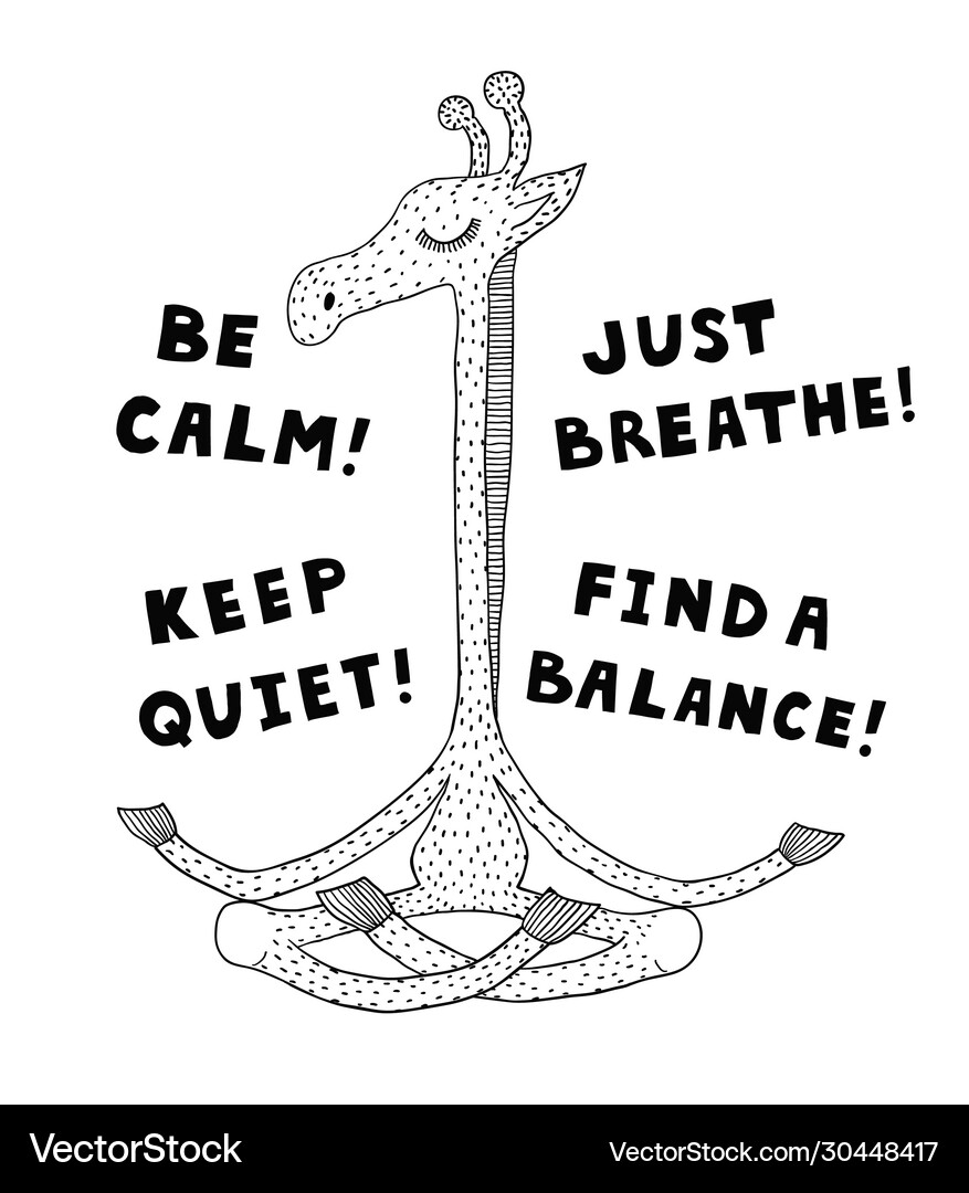 A stylized giraffe with closed eyes meditating in Vector Image