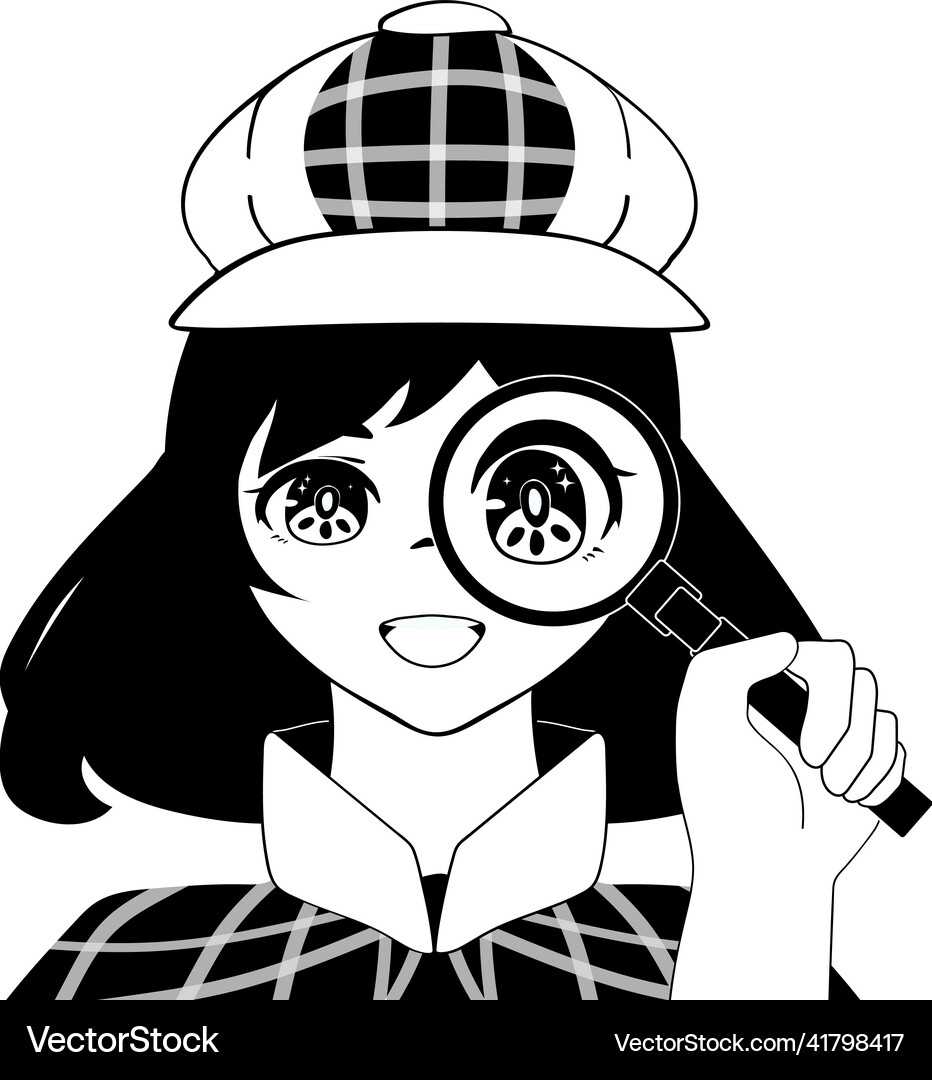 Anime girl with magnifier Royalty Free Vector Image