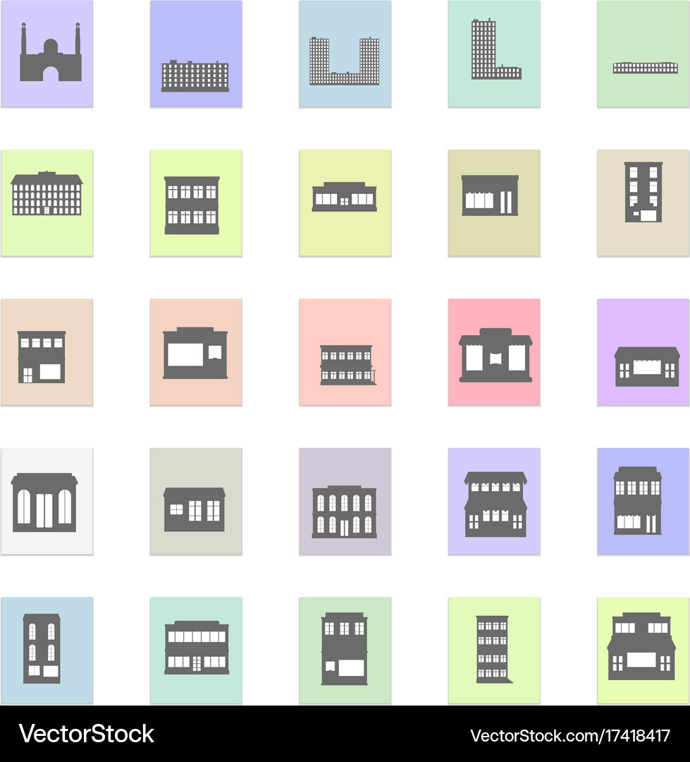 Black buildings set icon on color Royalty Free Vector Image