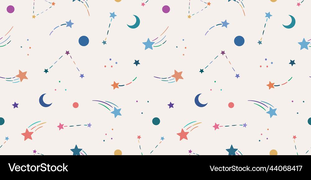 Colorful sky pattern with stars and planets Vector Image