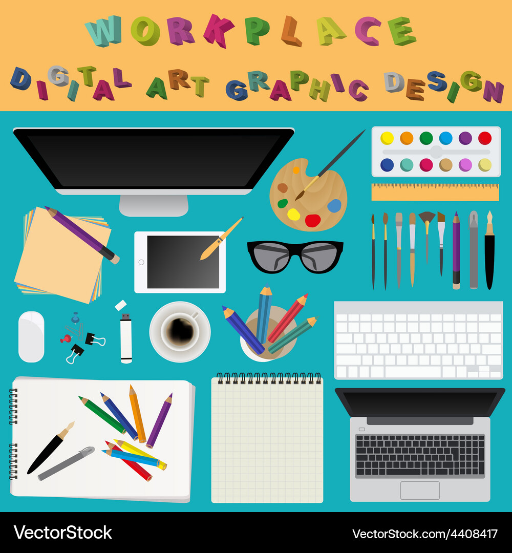 Digital art and graphic design working place Vector Image
