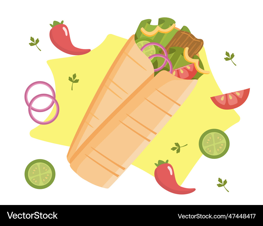 Food shawarma with vegetables concept Royalty Free Vector