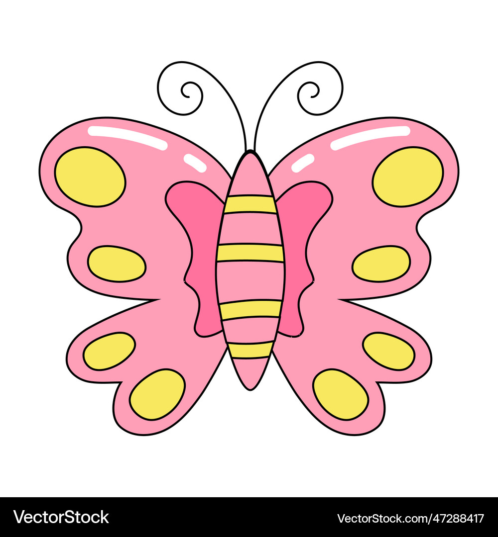 Pink old-fashioned butterfly sticker decorative Vector Image
