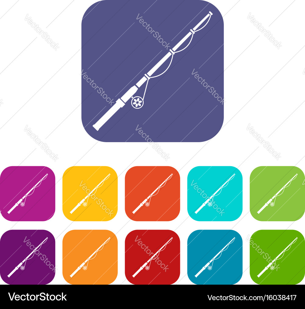 Rod and reel icons set Royalty Free Vector Image