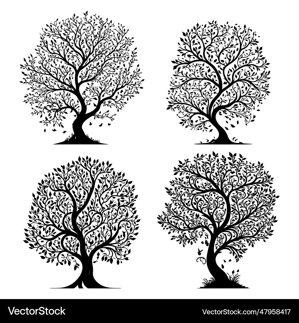 Spring flower trees silhouette beautiful flower Vector Image