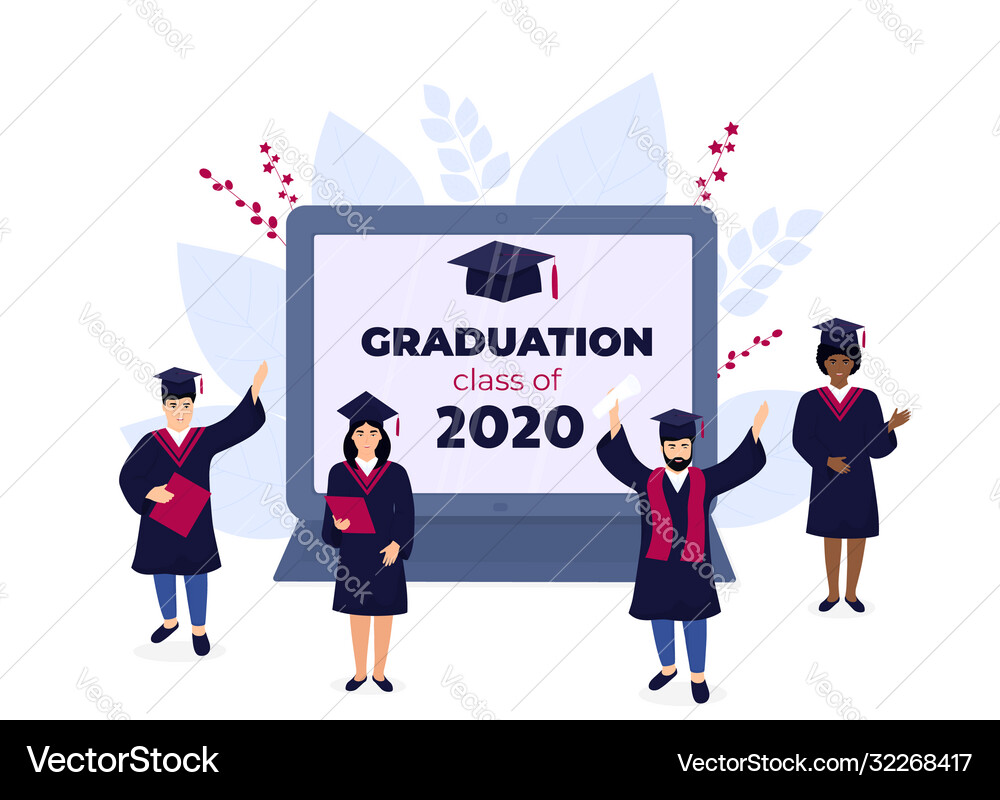 Virtual online graduation ceremony on a laptop Vector Image