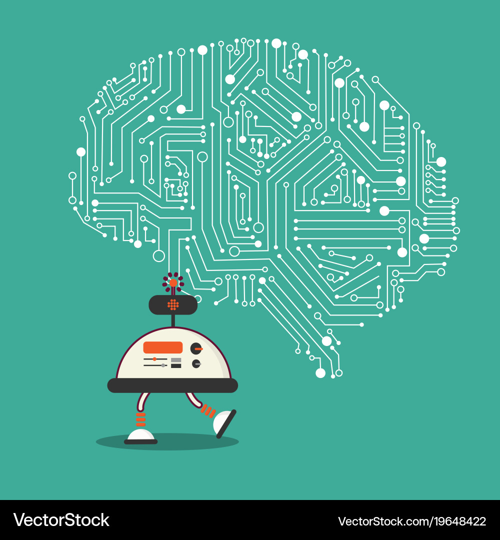 Ai robot with brain mechanism design Royalty Free Vector